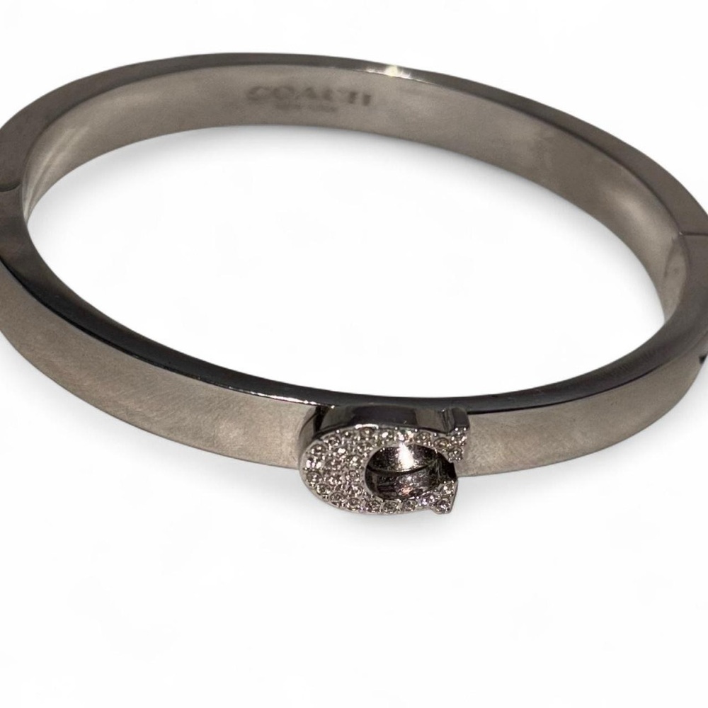 Coach Pave Signature Hinged Bangle Silver - Gem